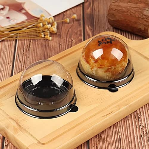 Typutomi 50 Pcs Plastic Mini Cupcake Box, Clear Round Mooncake Dessert Container Box Disposable Cake Cookies Muffins Box with Dome Lid for Wedding Birthday Holiday Parties Gift Box(Black)