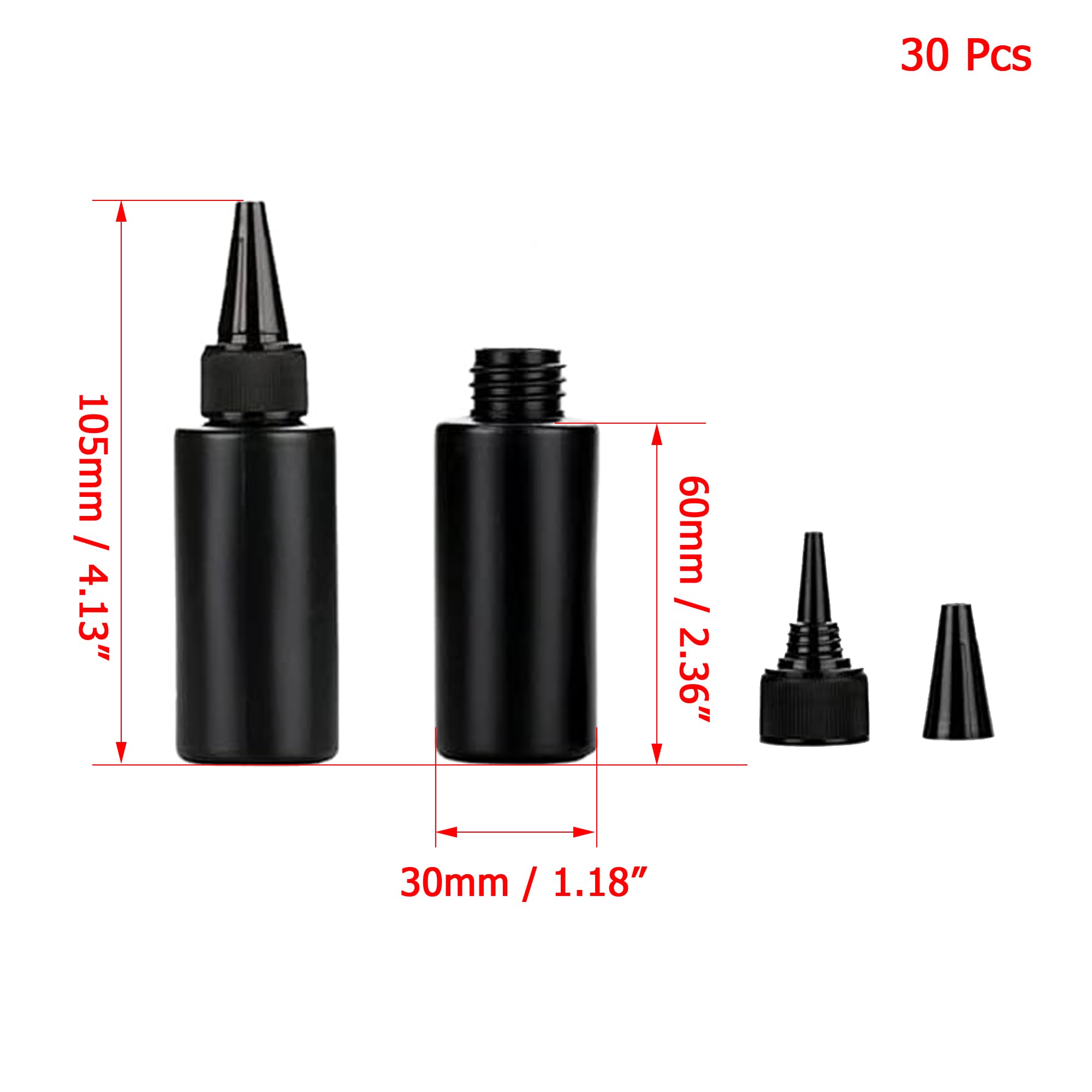 OFOWIN 30 Pcs Black Plastic Squeeze Dropper Bottle, 1oz 30ml Small Mouth Dropping Bottles with Cap Empty Squeezable Dispensing Drop Bottles for UV Solvents, Oils, Glue, Paint, Essence, E-liquid,Saline
