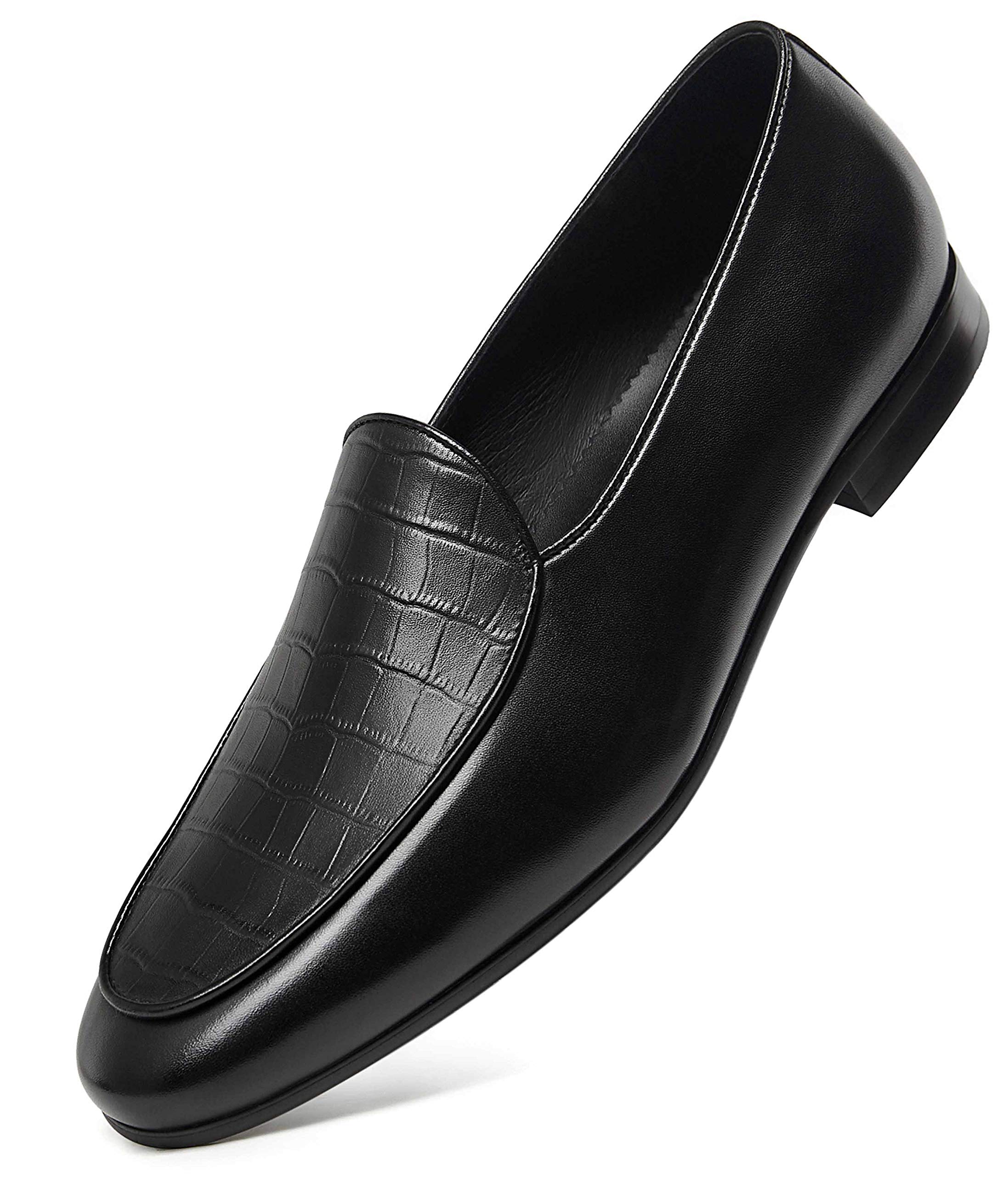 GIFENNSE Men's Dress Shoes Slip-On Loafers Leather Formal Shoes 10US Black