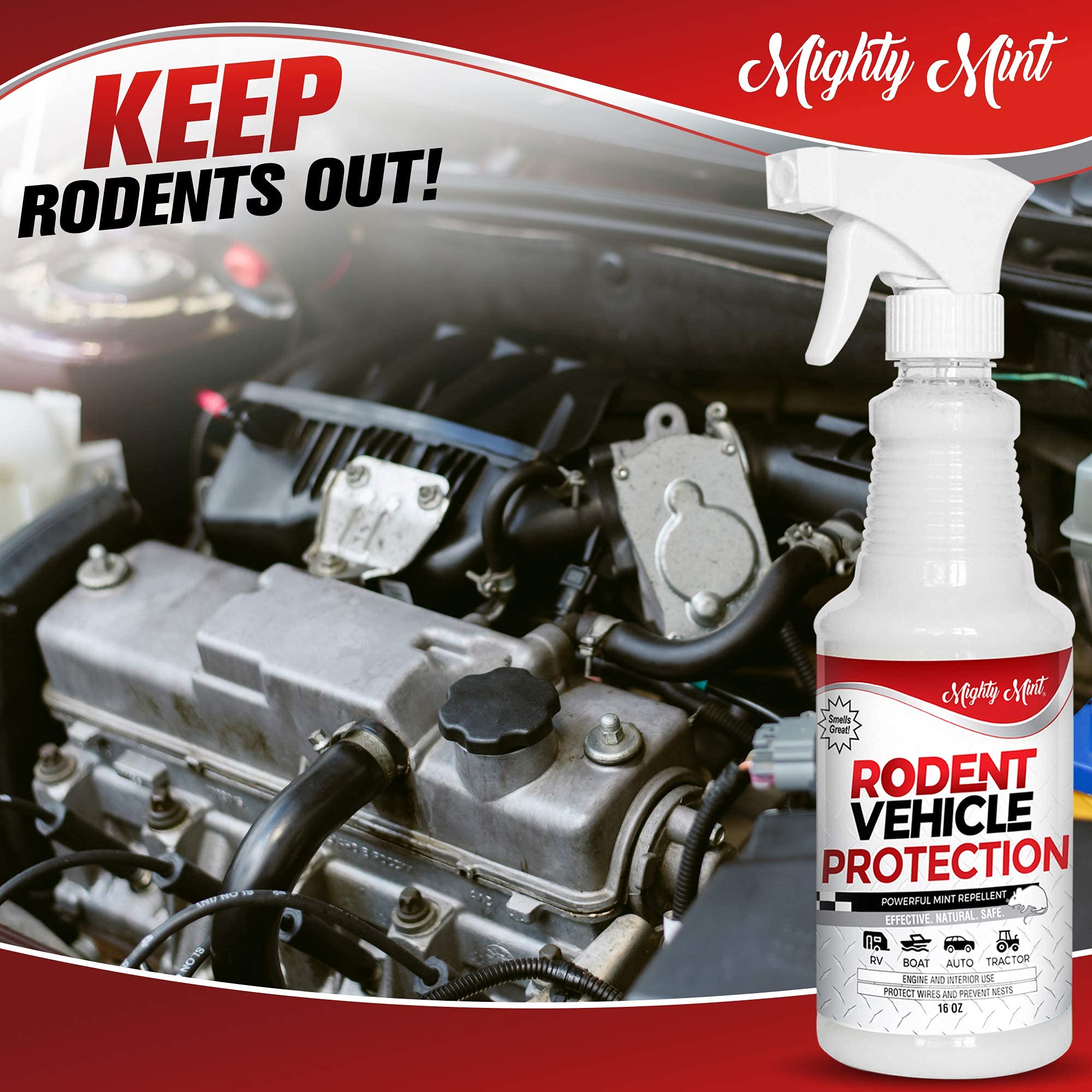 Rodent Repellent Spray for Vehicle Engines and Interiors - Cars, Trucks, RVs, & Boats