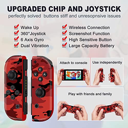 SANGDER Wireless Controller Replacement for Nintendo Switch,Wireless Switch Controller Support Wake-up Function with Grip(Camo Red)