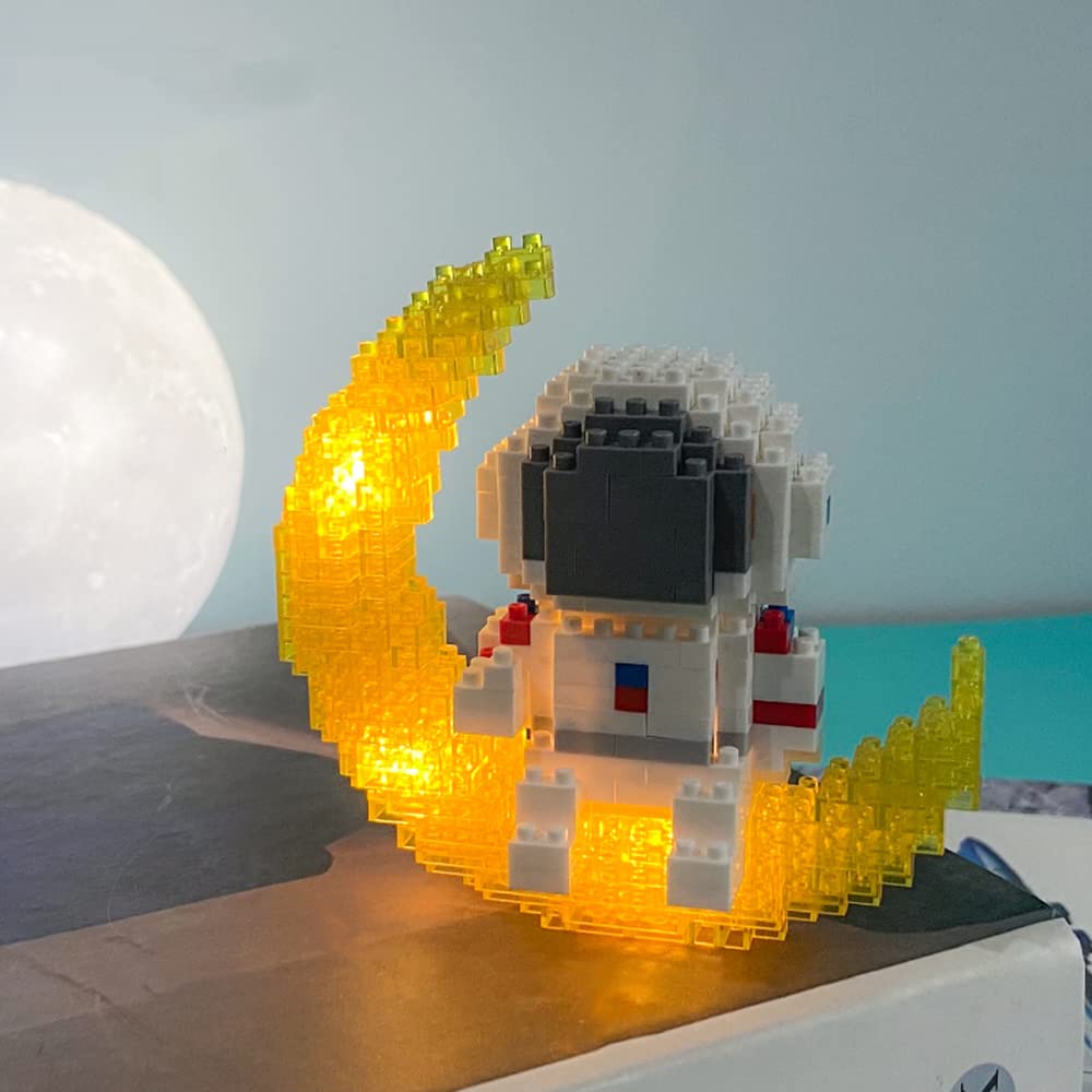 Micro Building Blocks Astronaut Model with Light Building Toy, Micro Building Kits for Kids or Adult Gifts, Spaceman on The Moon Mini Blocks Set DIY Bricks Toys