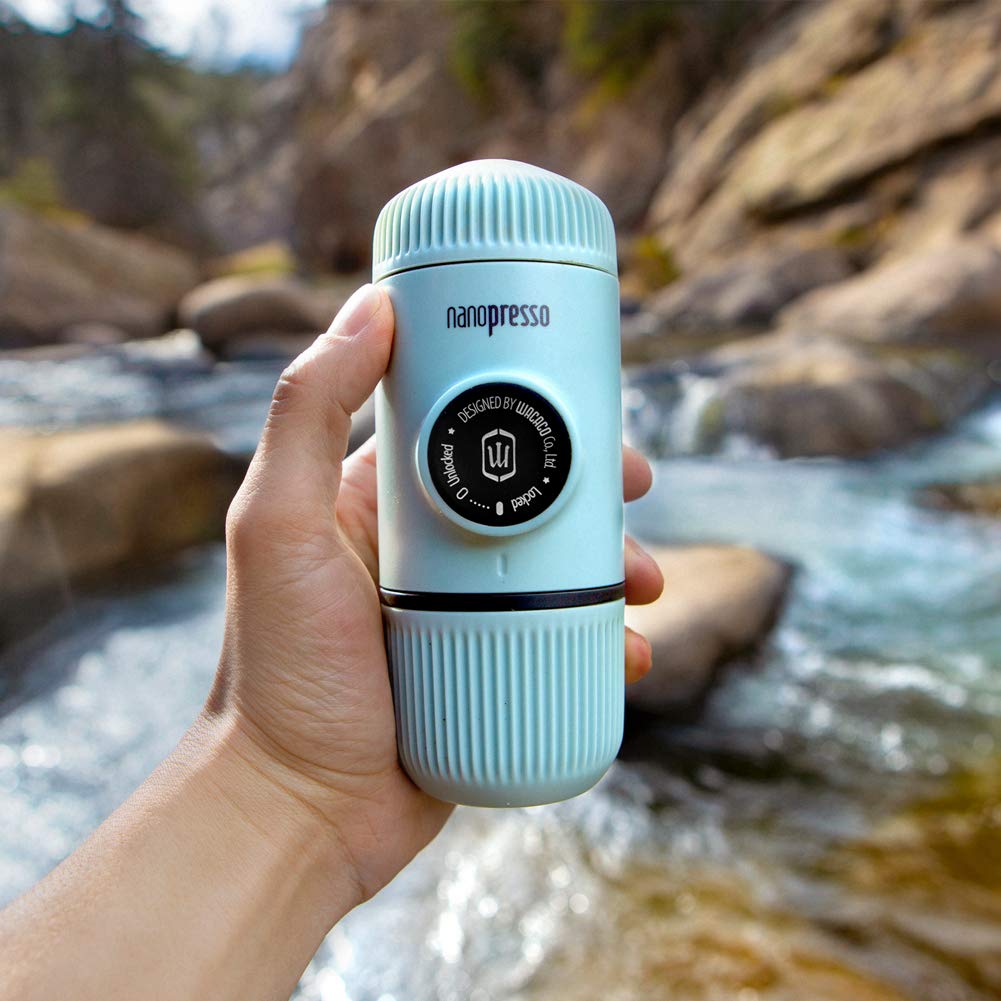 WACACO Nanopresso Portable Espresso Maker with Case, Mini Travel Coffee Machine, Perfect for Camping, Travel and Office( Elements Arctic Blue)