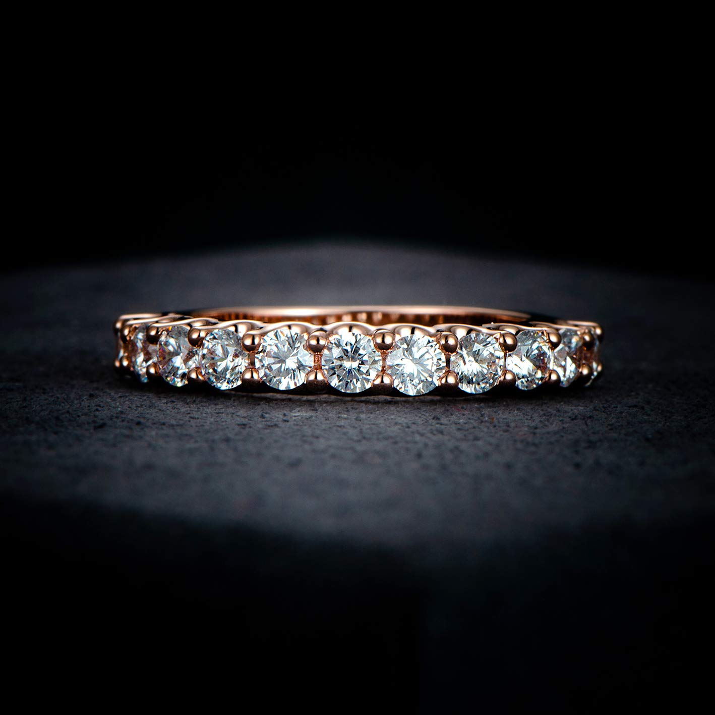 HAFEEZ CENTER 3mm Rose Gold Plated Silver Moissanite Half Eternity Wedding Band Wedding Rings for Women (5.5)
