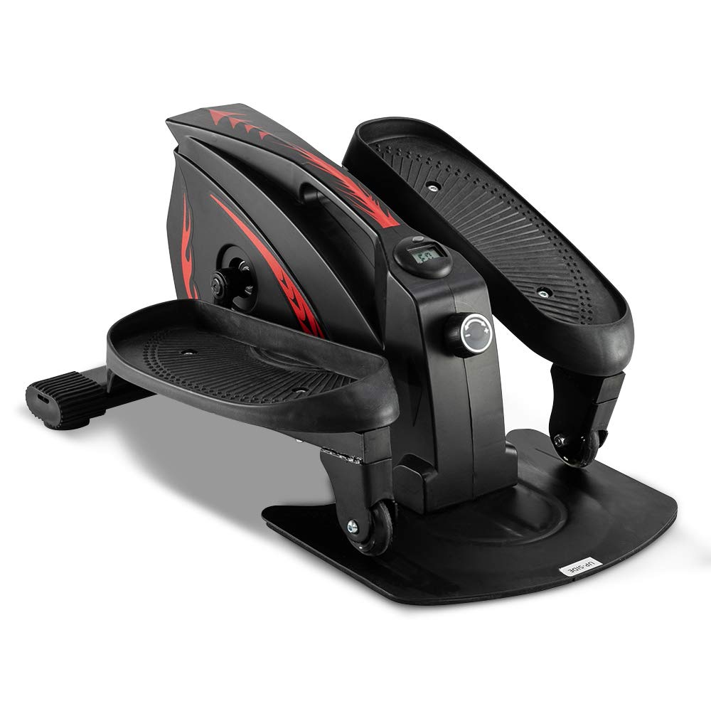 Goujxcy Under Desk Elliptical Machine, Mini Elliptical Machine Foot Pedal Exerciser with Non-Slip Pedal, Display Monitor and Adjustable Resistance for Home Office (Black&Red)