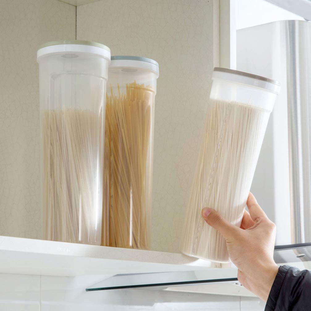 Luxshiny Flour Container 2 Pcs Spaghetti Pasta Storage Noodles Jar Rotating Transparent Grain Container Kitchen Cereal Crisper for Dry Food Oatmeal Rice (Light Blue) Spaghetti Noodles