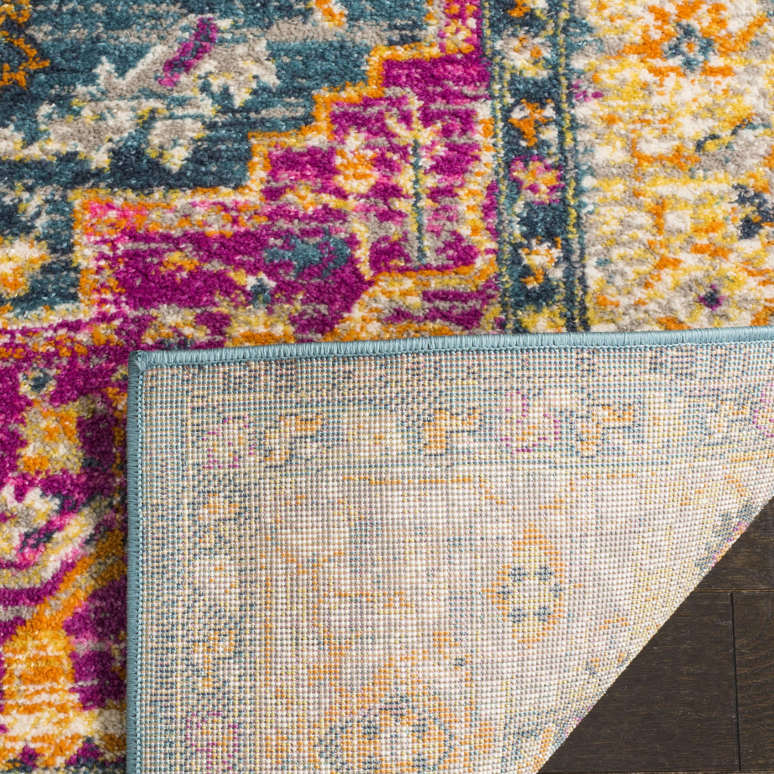 SAFAVIEH Madison Collection Area Rug - 10' x 14', Blue & Multi, Boho Chic Medallion Distressed Design, Non-Shedding & Easy Care, Ideal for High Traffic Areas in Living Room, Bedroom (MAD202M)
