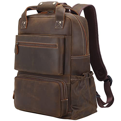 TIDING Genuine Leather Backpack for Men 17.3 Inch Laptop Bag Large Capacity Business Travel Daypack