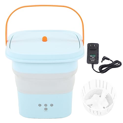 Foldable Small Portable Washer, Laundry Machine with Drain Basket, Rechargeable Collapsible Bucket, Travel Washer, Portable Mini Washing Machine for Apartment, Camping, RV,
