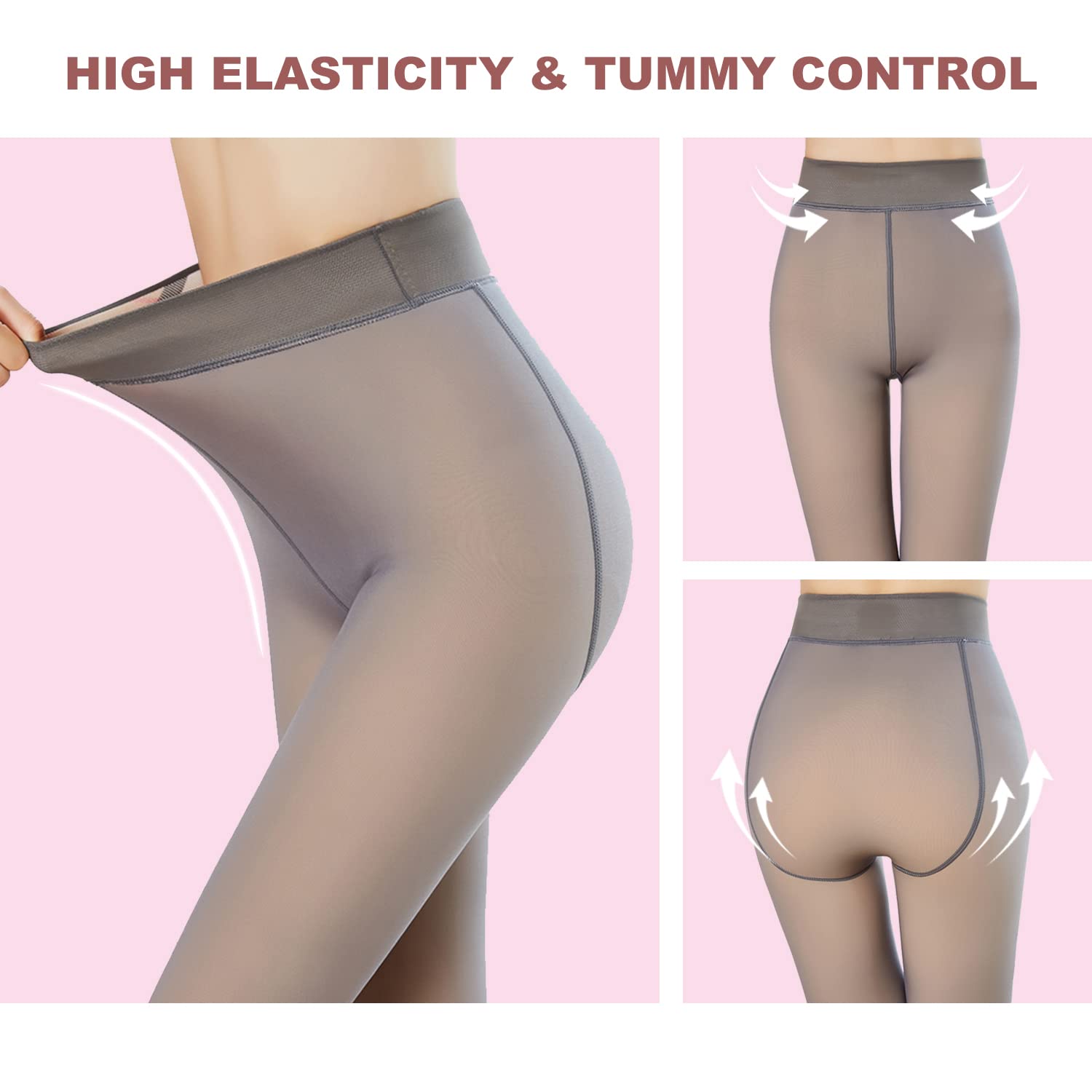 UTTPLL Pantyhose-Translucent-Fleece-Winter Women Sheer Warm Pantyhose White&Rose&Orange 12-18