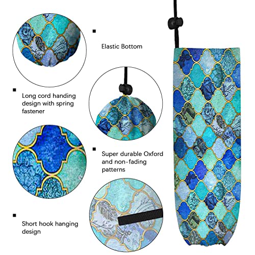 WAWEKMUZ Cute Plastic Bag Holder,Blue Teal Pattern,Grocery Bags Dispenser,Shopping Bag Organizer,Gifts for Kitchen Decor