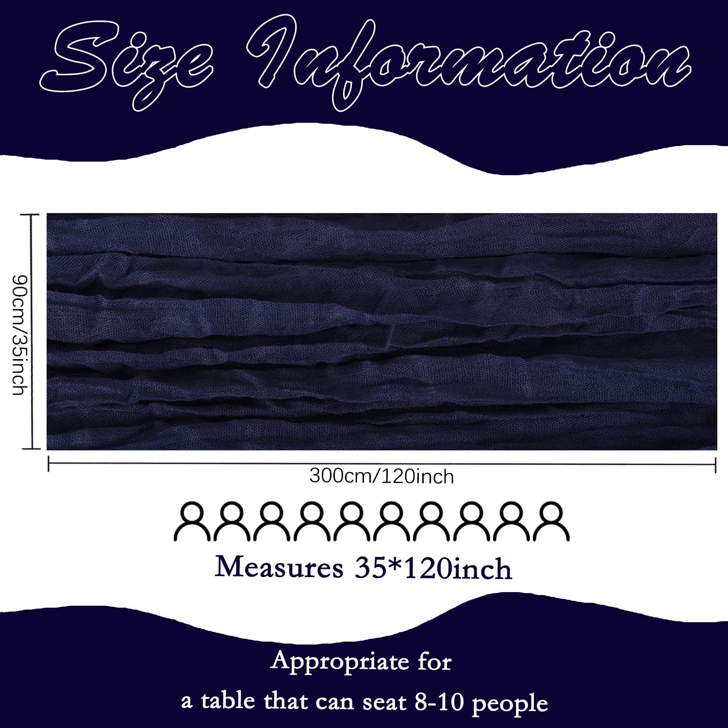 RestfulGlow 6 Pack Navy Blue Cheesecloth Table Runner 10FT Boho Gauze Fabric Table Runner 35 x 120 Inch Rustic Sheer Runner for Wedding Birthday Baby Shower Party Boho Table Decoration(Navy Blue)