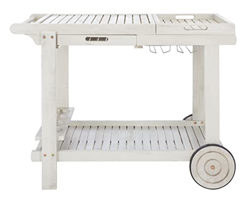 SAFAVIEH Outdoor Collection Orland White Washed Acacia Wood Slatted Tea Trolley