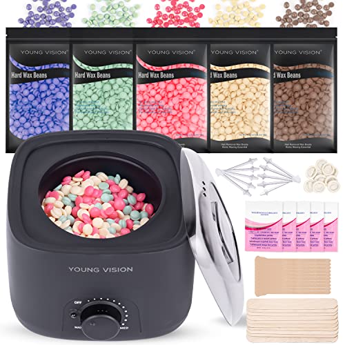 Wax Warmer Home Waxing Kit for Women, YOUNG VISION Pot Wax Beads Heater for Eyebrow, Bikini, Brazilian Hair Removal, 110-220V Professional Waxing Machine with Hard Wax Beans Kit, Cera Para Depilar…