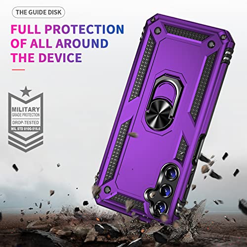 Samsung Galaxy A14 5G Case with Screen Protector [2 Pack], [Military Grade] 16ft. Drop Tested Shockproof Phone Cover with Ring Magnetic Kickstand for Samsung Galaxy A14 5G, Purple