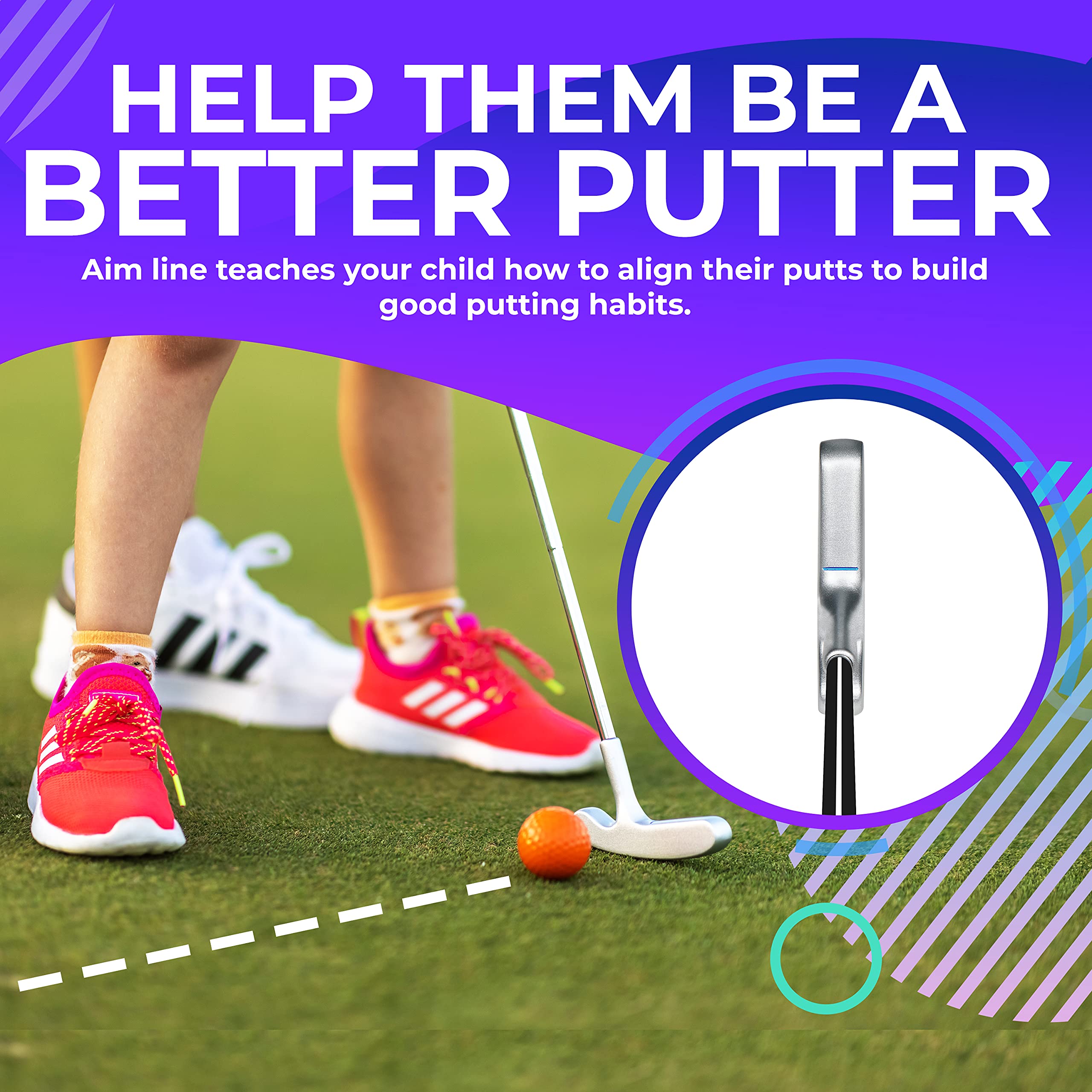 Golfling Golf Putter for Kids - 25 Inch Non-Moveable in Four Colors, Kids Putter for 5-7 Years, Two-Way with Two Balls