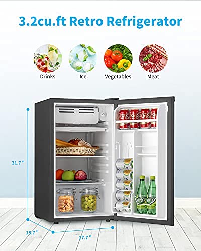 NA 3.2 Cu.Ft Single Door Mini Fridge, Compact Refrigerator Mini Refrigerator Small Drink Food Storage Machine for Dorm, Camper, Basement or Office (Black)