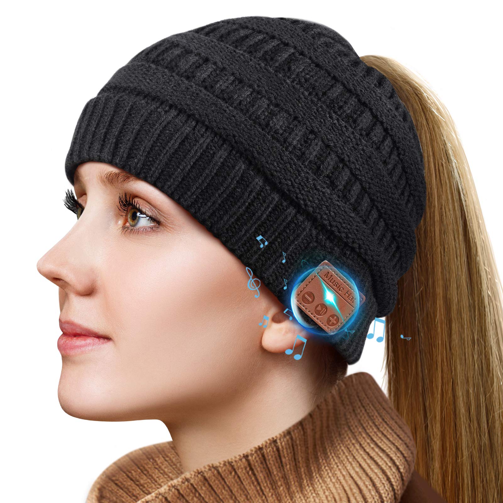 Gifts for Men Women Bluetooth Beanie - Christmas Stocking Stuffers Bluetooth Hat with Wireless Headphones Gift Ideas Black