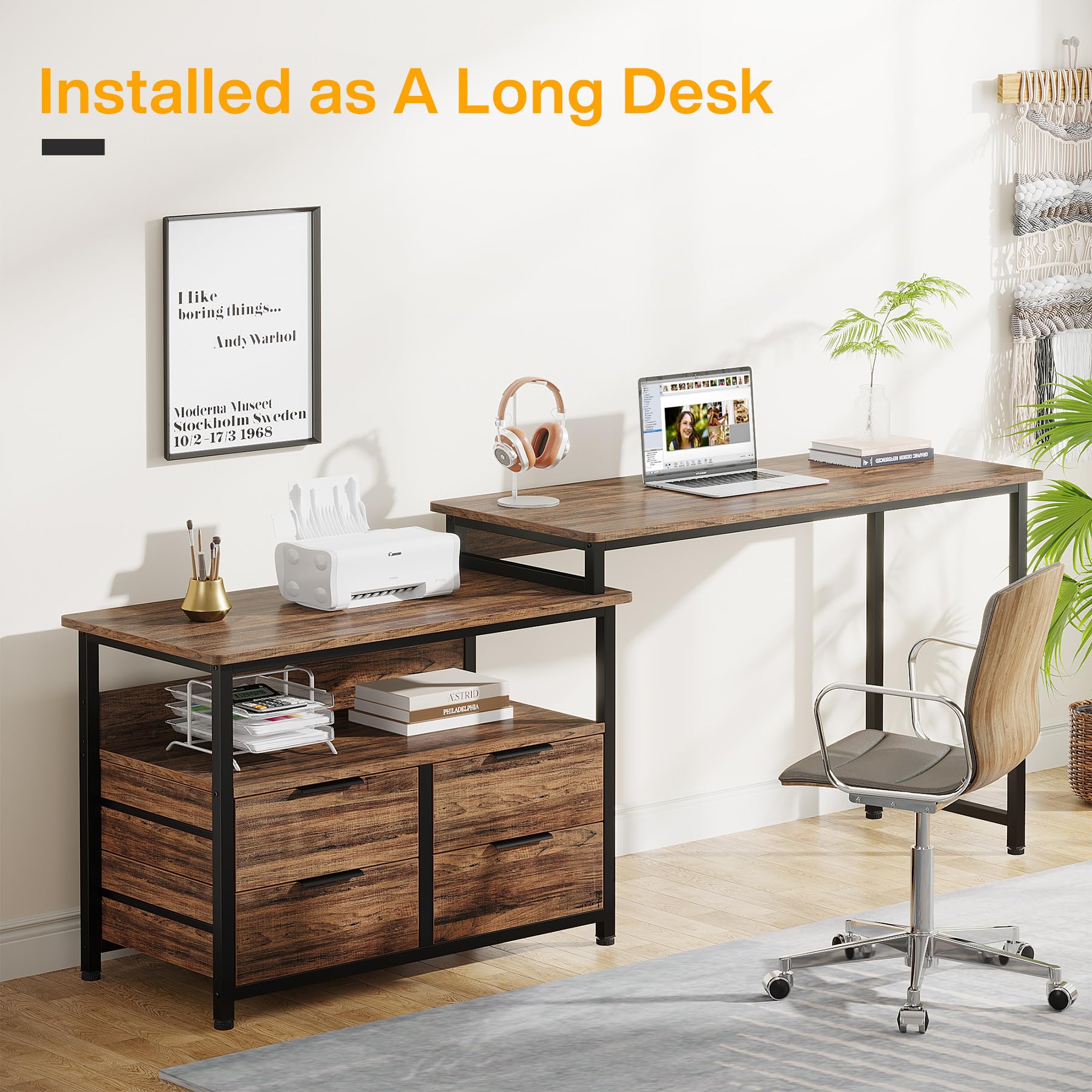 Tribesigns Reversible L-Shaped Desk with Drawers, Corner Home Office Desk with Storage Shelves, Industrial Writing Workstation Table for Home Office, Small Space (Rustic Brown)