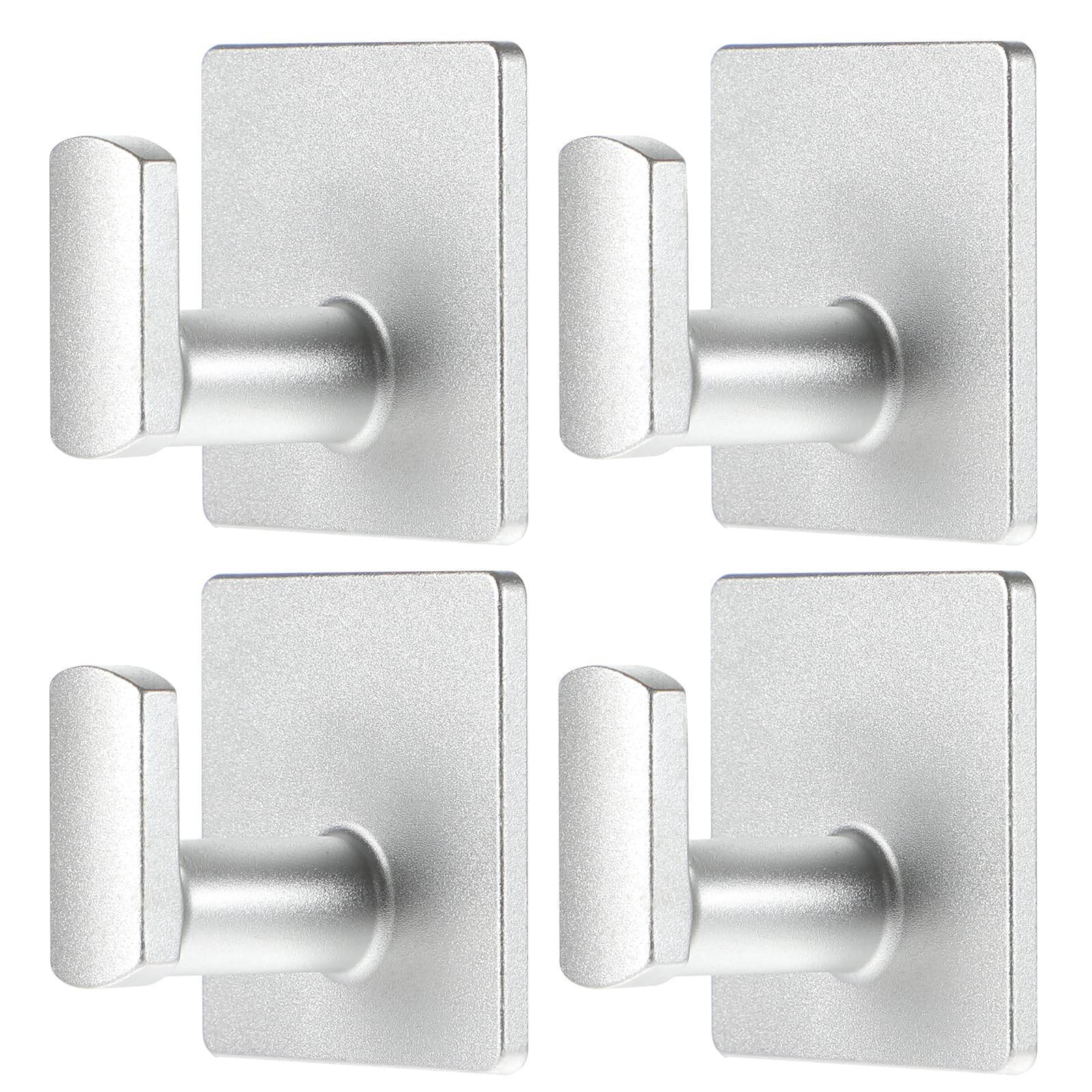 RELONGGI 4 Pack Towel Hooks,Bathroom Towel Holder,Shower Hooks for Inside Shower,Adhesive Wall Hooks for Clothes Kitchen Bathroom Bedroom, Waterproof Rustproof Aluminum (Silver)