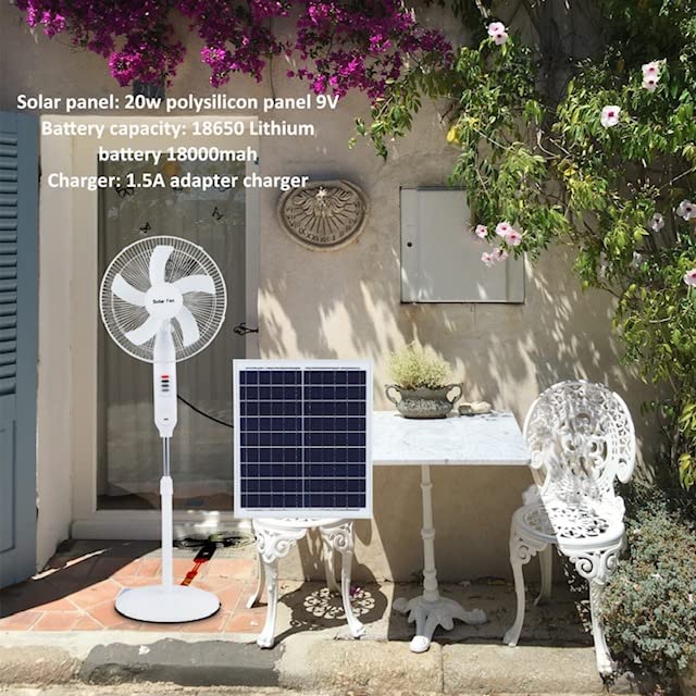 Rechargeable Fan 16” Solar, USB, Lamp, 18000 mAH Battery, Operated Stand Fan.