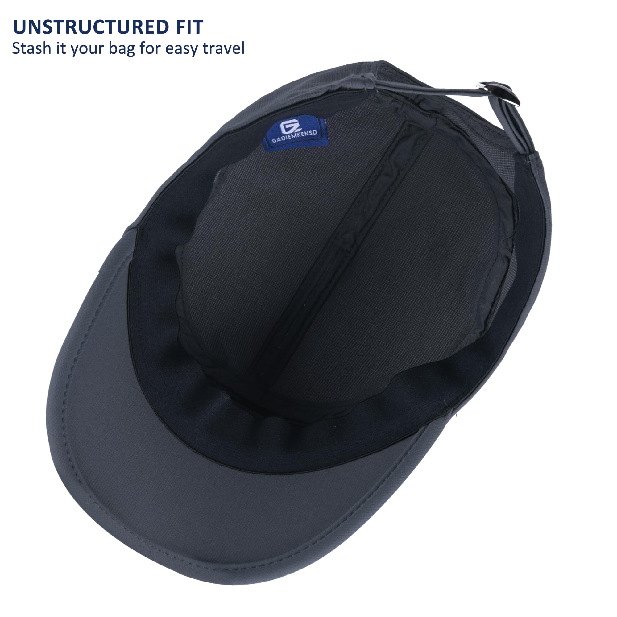 GADIEMKENSD Stretch Army Cap Sport Military Style Sun Hat for Men Women Tripper Cap Summer Cooling Travel Hiking Tactical Cadet Hat Dad Hat Breathable Flat Top Short Bill Corps Hat Dark Gray