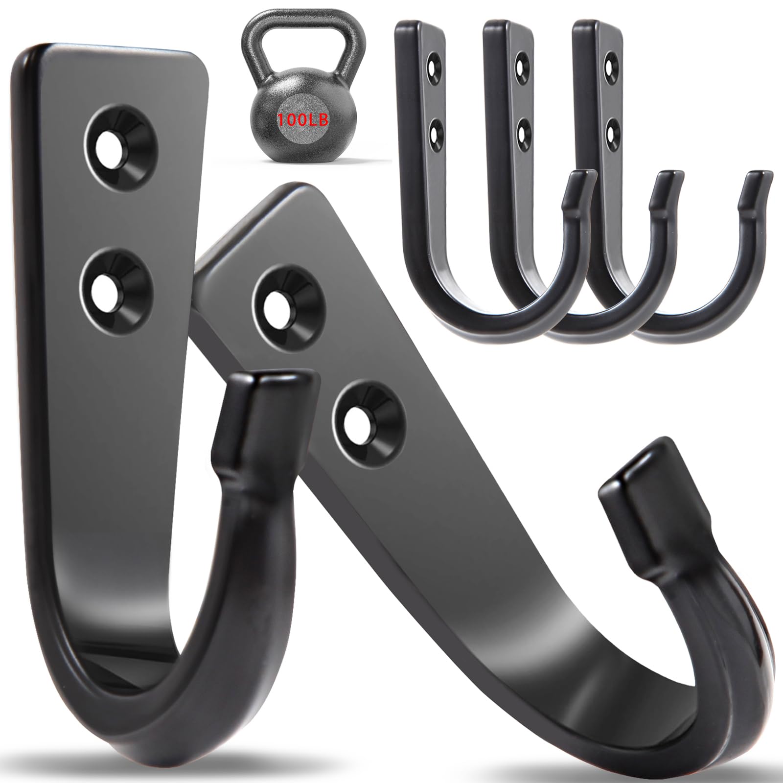 WODEGIFT 5Pcs Large Size Wall Hooks, Heavy Duty Wall Hooks for Hanging, Coat Hooks for Hanging, Large Size Wall Hooks, for Hanging Heavy Duty Pans, Backpacks, Coats and Garage Items (Black Hooks)