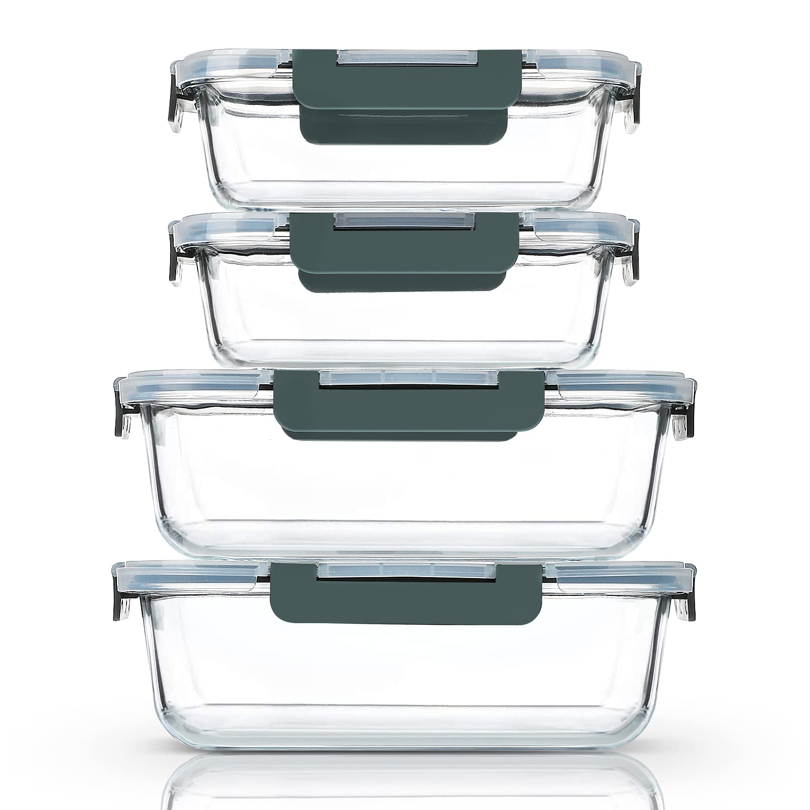 M MCIRCO [80 oz & 36 oz] Extra Large Glass Food Storage/Baking Containers Set with Lids, 2 Pack 80 oz(10 cup)&2 Pack 36 oz (4.5 cup) Airtight Glass Container,Microwave,Oven,Freezer and Dishwasher
