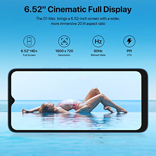 UMIDIGI Cell Phone G1 MAX, Android12 Unlocked Smartphone, Dual Sim 4G LTE Mobile Phone, 128GB/256G Expandable, 6.52" HD+ Night Mode,5150mAh, GSM Unlocked Phone