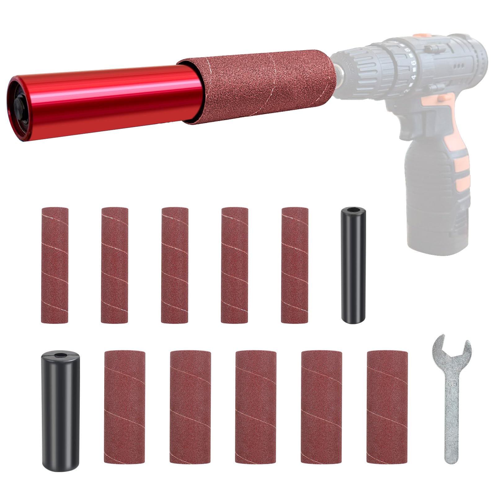 Spindle Sander Adapter for Power Drill, Hand-Held Rubber Sanding Drum, Universal Hexagonal Attachment for Power Drill Chuck