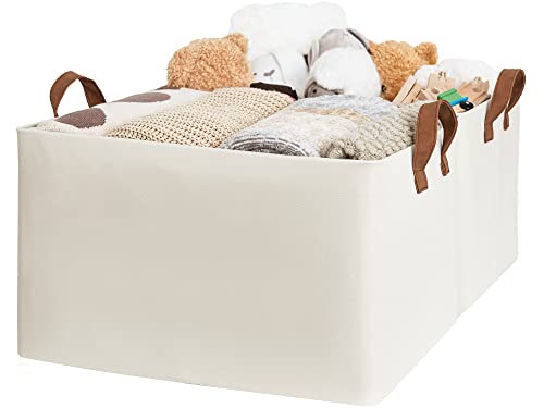 StorageWorks 45L Extra Large Fabric Storage Bins with PU Handles 2-pack, Underbed Storage Box, Under Bed Clothes Organize 2-pack
