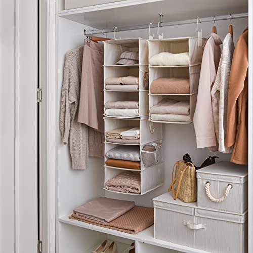 StorageWorks 6-Shelf Hanging Closet Organizers, Two 3-Shelf Separable Closet Hanging Shelves, 12" D x 12" W x 48 3β4" H, Mixing of Beige, White & Ivory