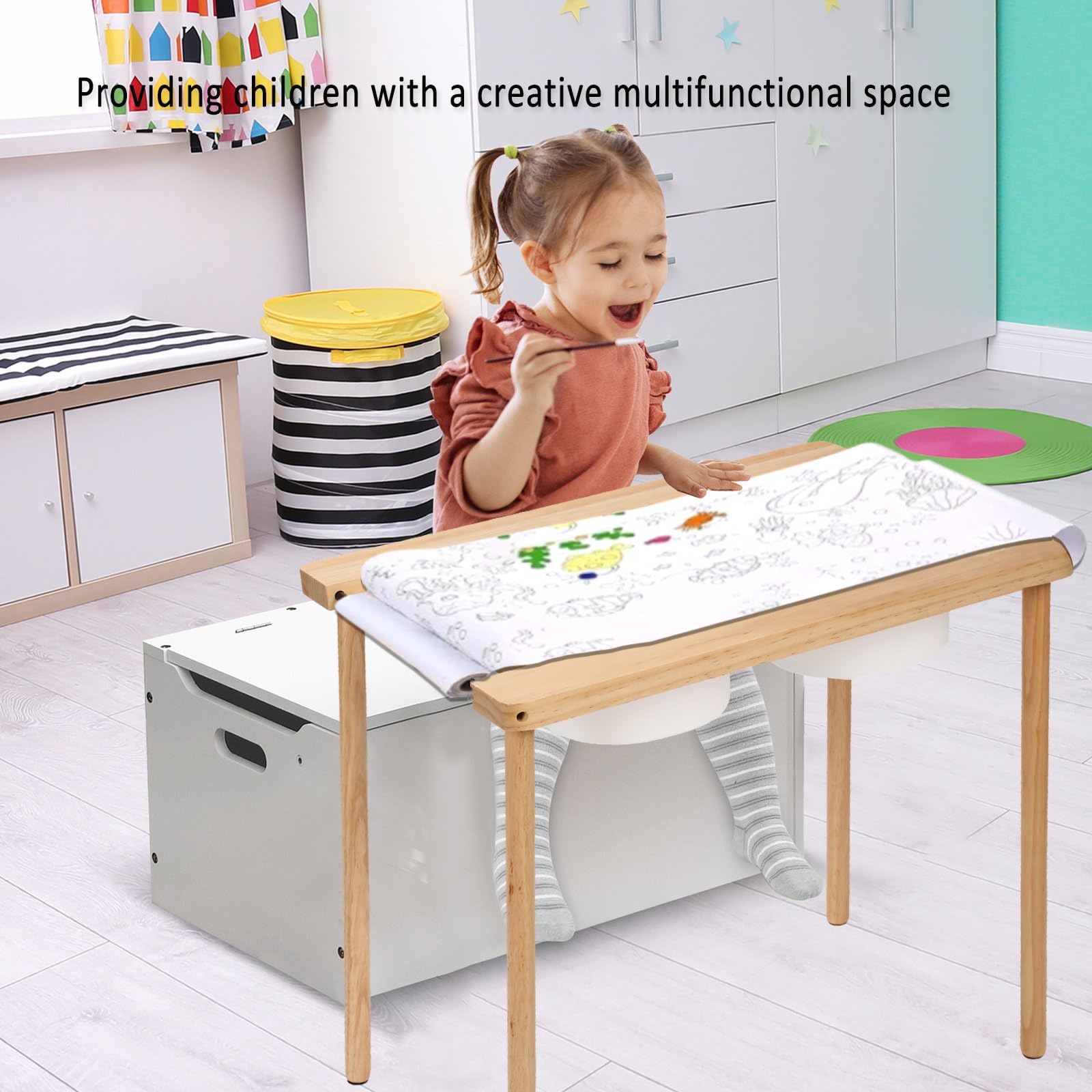 WOFDALY Sensory Table,Wooden Toddler Sensory Table with 2 Storage Bins and Writable Lids,Indoor/Outdoor Kids Play Drawing Table,Play Sand Table for 1-3/3-5, Yellow