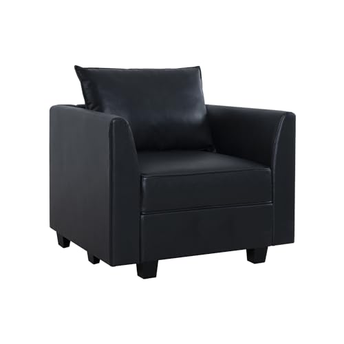 Naomi Home Elizabeth Modern Modular DIY Collection - Linen Armchair with Sturdy Wooden Frame (Sofa Set, Black/Air Leather)