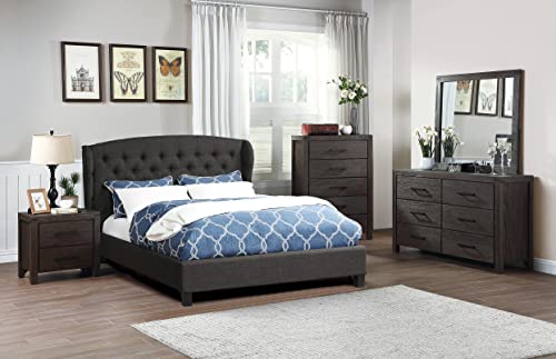 Poundex, Charcoal Polyfiber Upholstered Cal Size Bed, California King