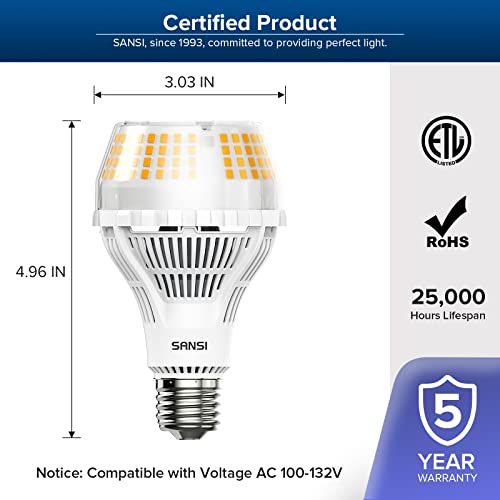 SANSI 200W Equivalent A21 LED Light Bulb, 3000 Lumens E26 LED Bulb with Ceramic Technology, 3000K Soft Warm Non-Dimmable, 22-Year Lifetime, Efficient, 2 Pack 22W Energy Saving for Living Room Kitchen