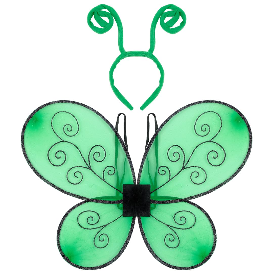 Funcredible Green Bug Wings and Antenna Headband - Fly Wings - Mantis Antenna Headband - Fly Costume - Insect Costume for Kids and Adults