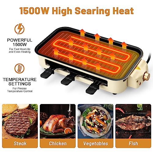 SUEWRITE Electric Smokeless Indoor Grill, Electric Grill Non-Stick Cooking Removable Plate, Portable Korean BBQ Grill with Removable Temperature Control, Dishwasher Safe, 1500W