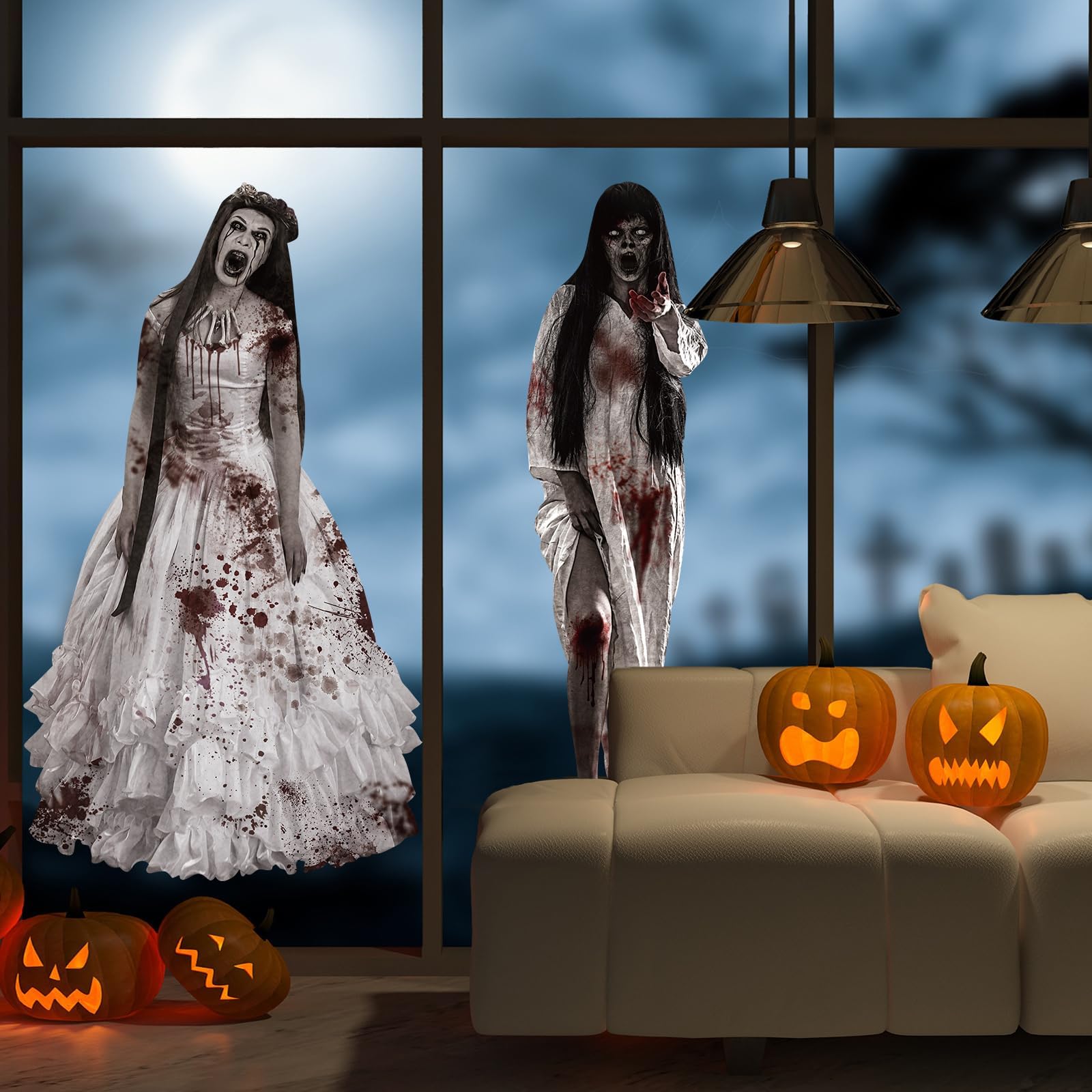 Naozinebi Halloween Wall Decorations Stickers Large Scary Female Ghost Bride Wall Decals Haunted House Decoration Halloween Clings for Halloween Home Window Door Indoor Decorations
