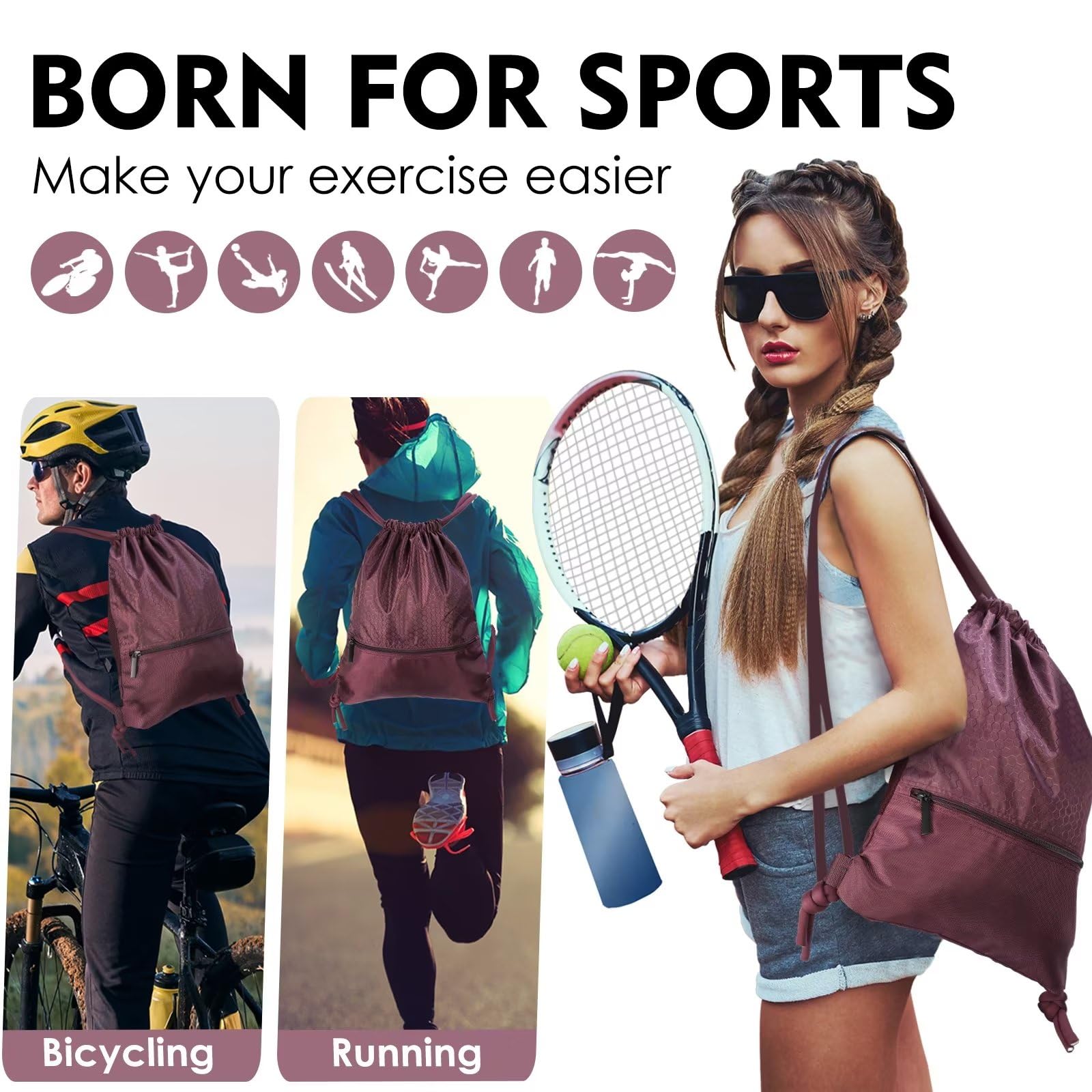GAENMESN Drawstring Backpack Sport Gym Bag Backpack Bag Basketball Bag Leisure Hiking Yoga Dance Bag Travel Camping Team Work Bag