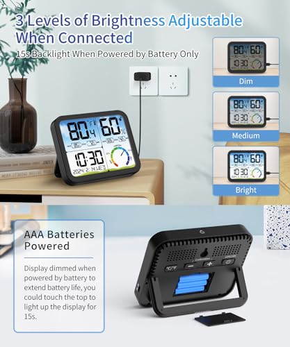 VOCOO Digital Indoor Room Thermometer - 5.8'' Extra Large Display Temperature Humidity Sensor with Accurate Temp Humidity Gauge Monitor, Calibration, Max & Min Records, Comfort, Backlit, Date & Clock