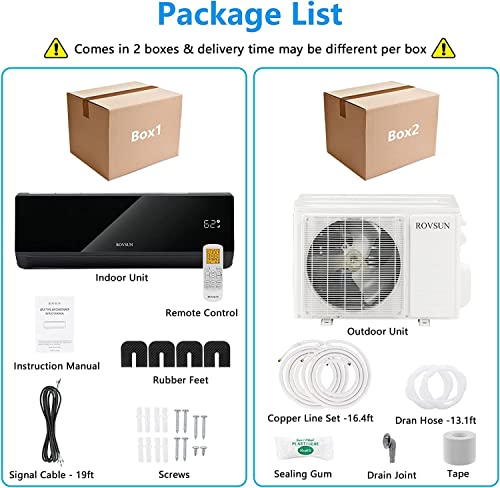 ROVSUN Wifi Enabled 12,000 BTU Mini Split AC/Heating System with Inverter, 19 SEER 115V Energy Saving Ductless Split-System Air Conditioner with Pre-Charged Condenser, Heat Pump & Installation Kit (Black Series)