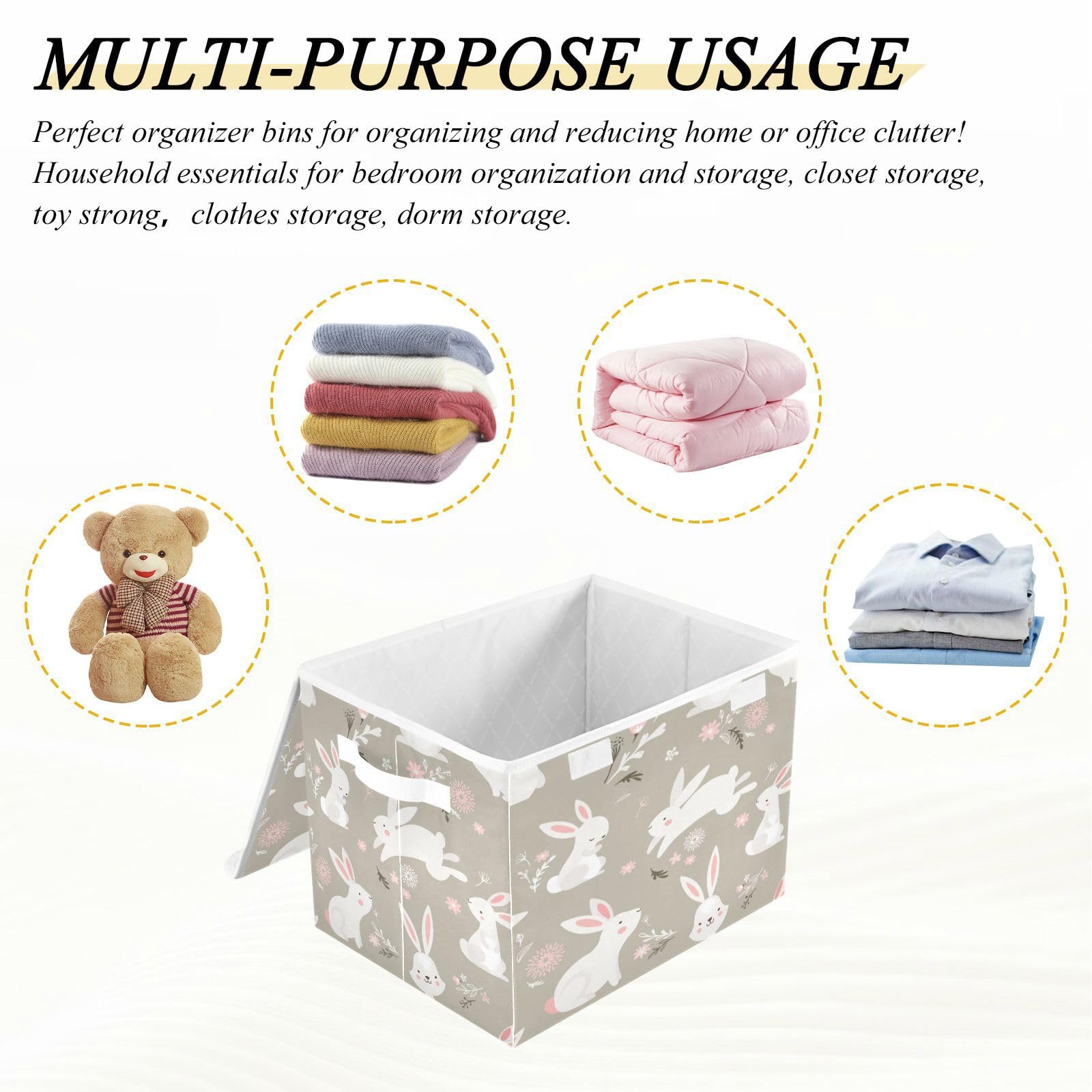 YETTASBIN Easter Bunny Storage Basket with Lid and Handles, Large Collapsible Fabric Storage Bins Durable Storage Organizer for Shelves, Closet, Bedroom, School, Office, Home Decor