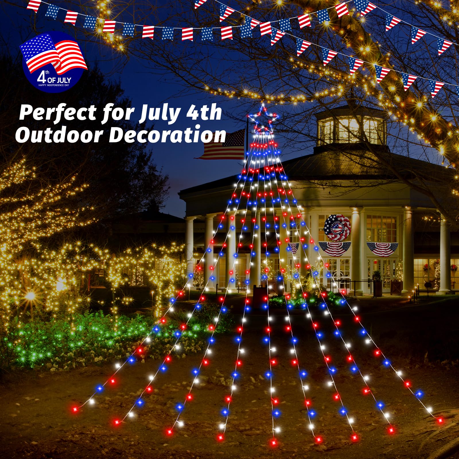 FUNIAO Christmas Decoration Lights, 320 LED Star String Lights Tree Topper Lights with 12" Star for Yard, Garden, New Year, Wedding, Party - Red&Green