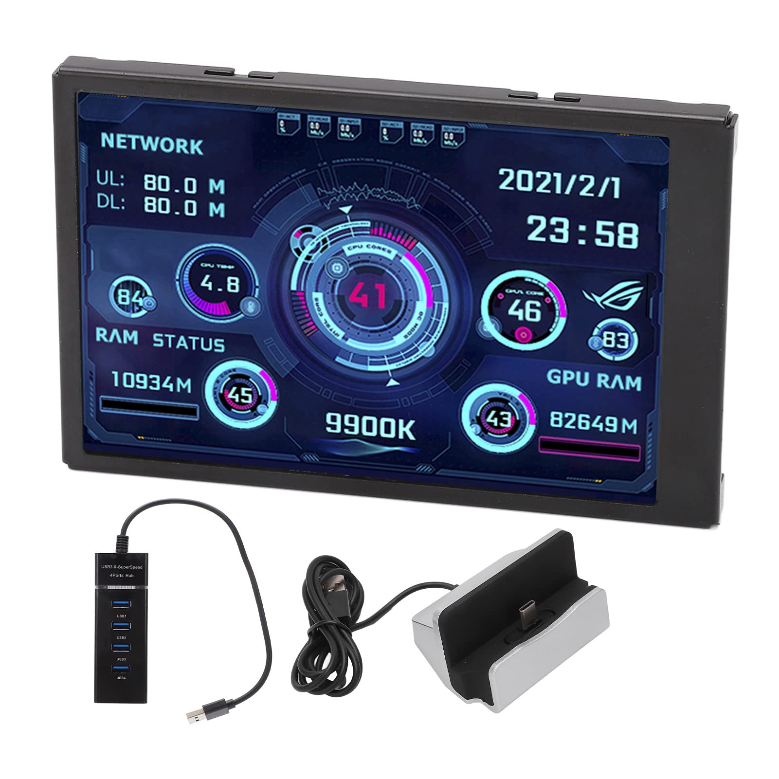 PC Secondary Screen, USB Connection Visual Theme Editing CPU GPU RAM HDD Time Date 3.5 inch IPS Data Monitor for Electronic Devices