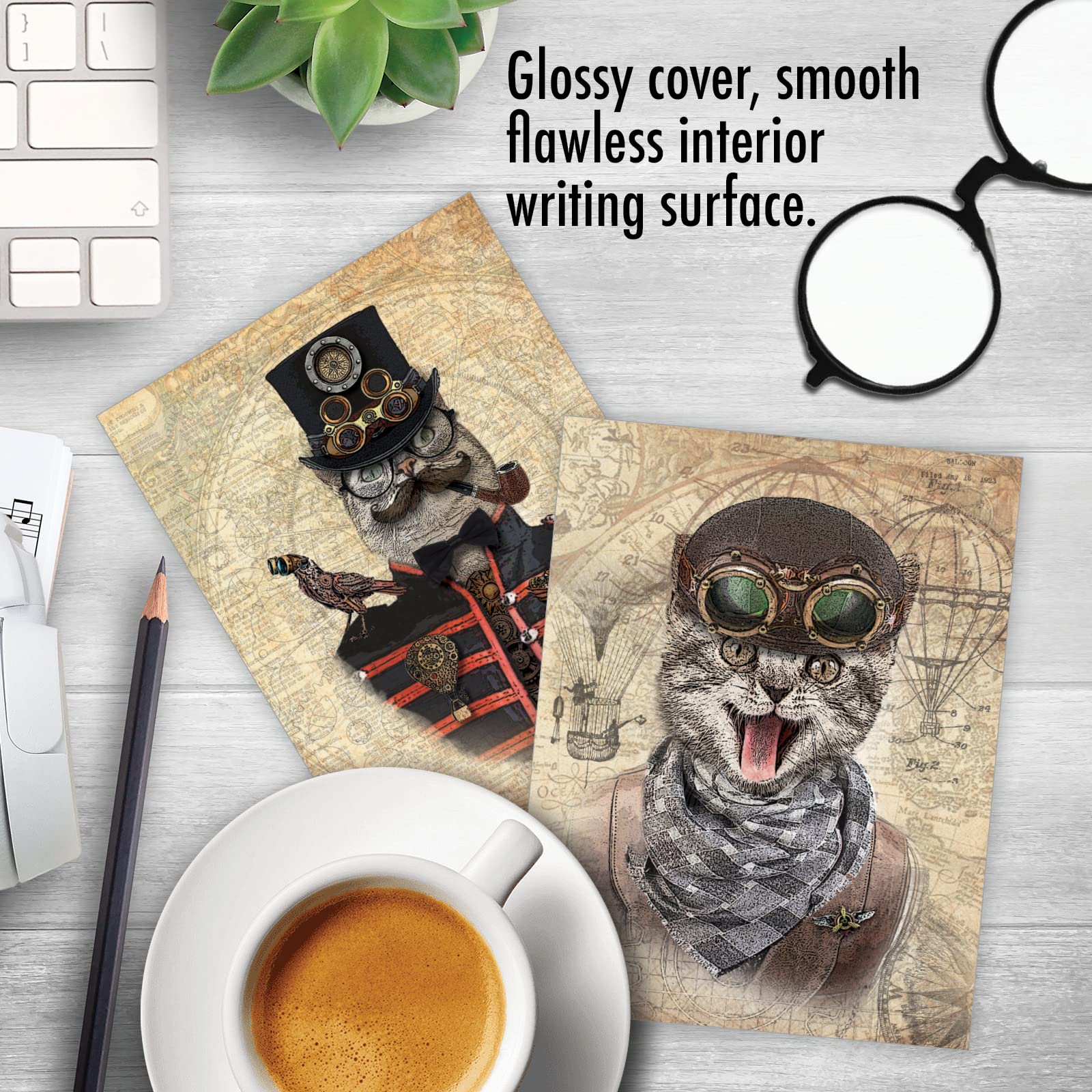 The Best Card Company 10 Assorted Thank You Notecards Bulk Box Set 4 x 5.12 Inch with Envelopes (10 Designs, 1 Each) Steampunk Cats M6554TYG