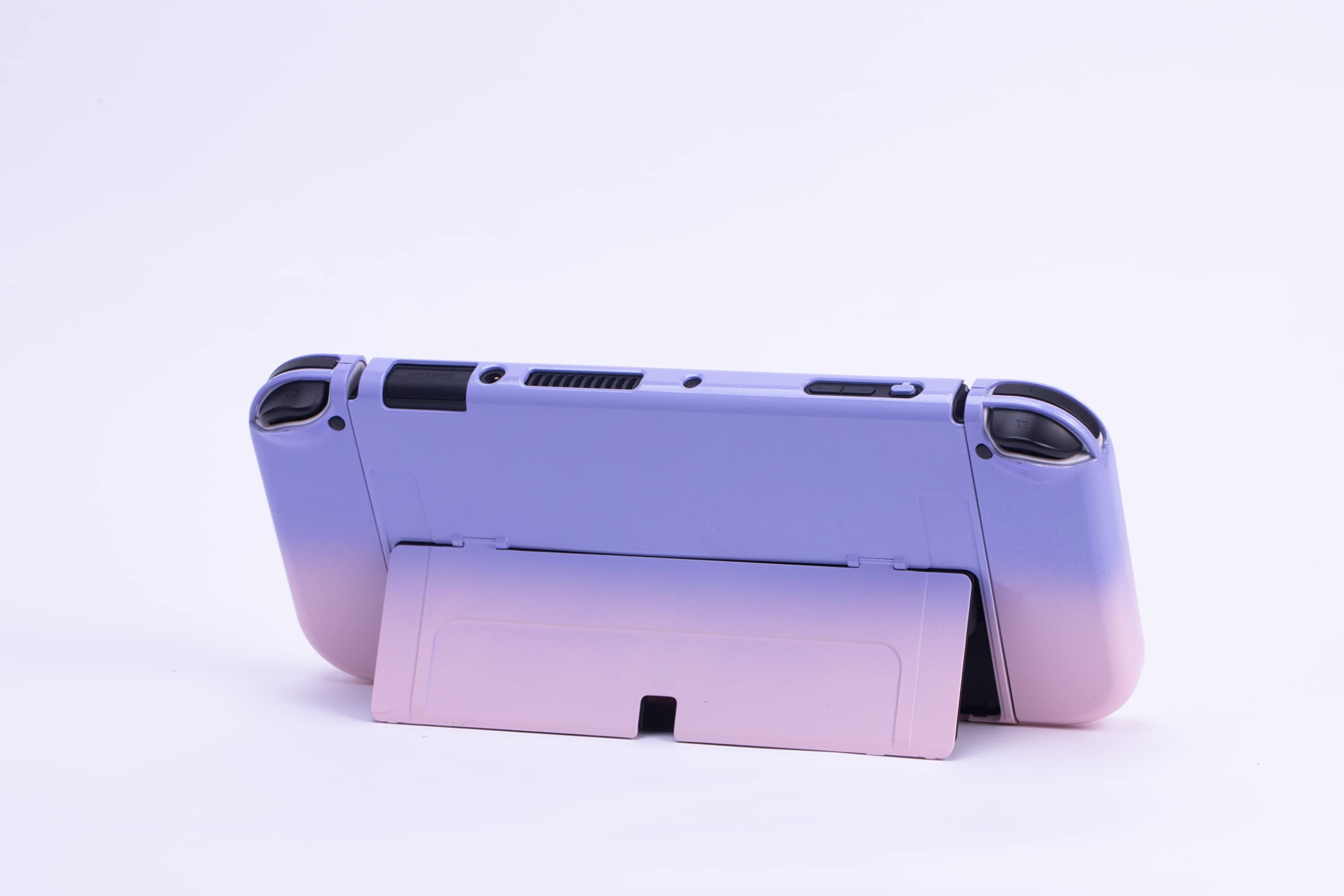 Kawvisy Dockable Case Compatible with Switch OLED Model, Hard PC Cover for Switch OLED and Joy Con Controller, Protective Case with Screen Protector and 4 Thumb Grip Caps (Purple and pink)