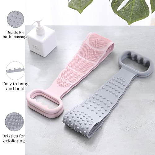 VULORA 2 PCS Silicone Body Back Exfoliating Scrubber for Shower Men Women Silicone Bath Body Brush Deep Clean & Invigorate Your Skin(Grey Pink) (Grey)