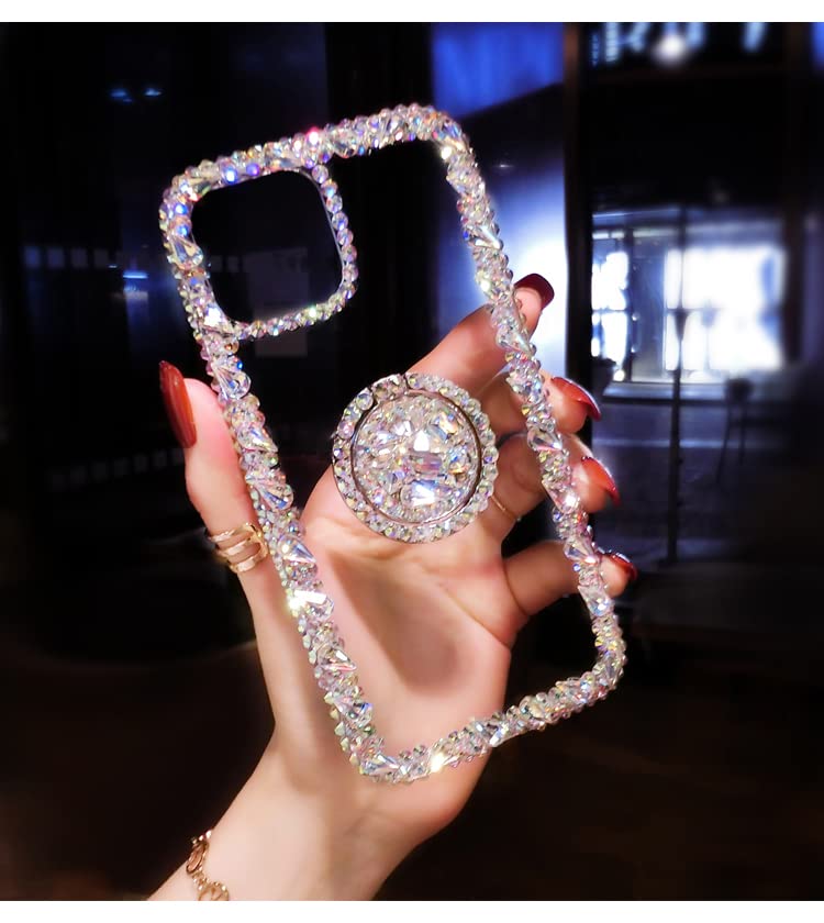 redecarie for Galaxy Note 10 Plus Case,Luxury Bling Glitter Diamond Ring Holder Kickstand Sparkle Crystal Rhinestone Women Girls Kids Clear Protective Phone Cover for Samsung Galaxy Note 10 Plus