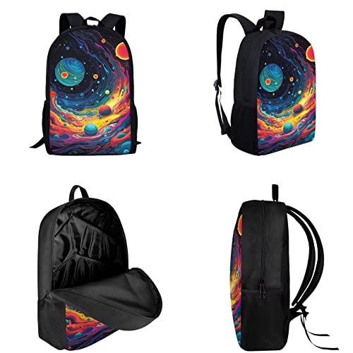 STUOARTE Cartoon Space Backpack with Lunch Box Planet Backpack for Girls Boys Kids Dreamy Outer Space School Backpack with Lunch Box and Pencil Bag, Preschool Elementary Student Bookbag